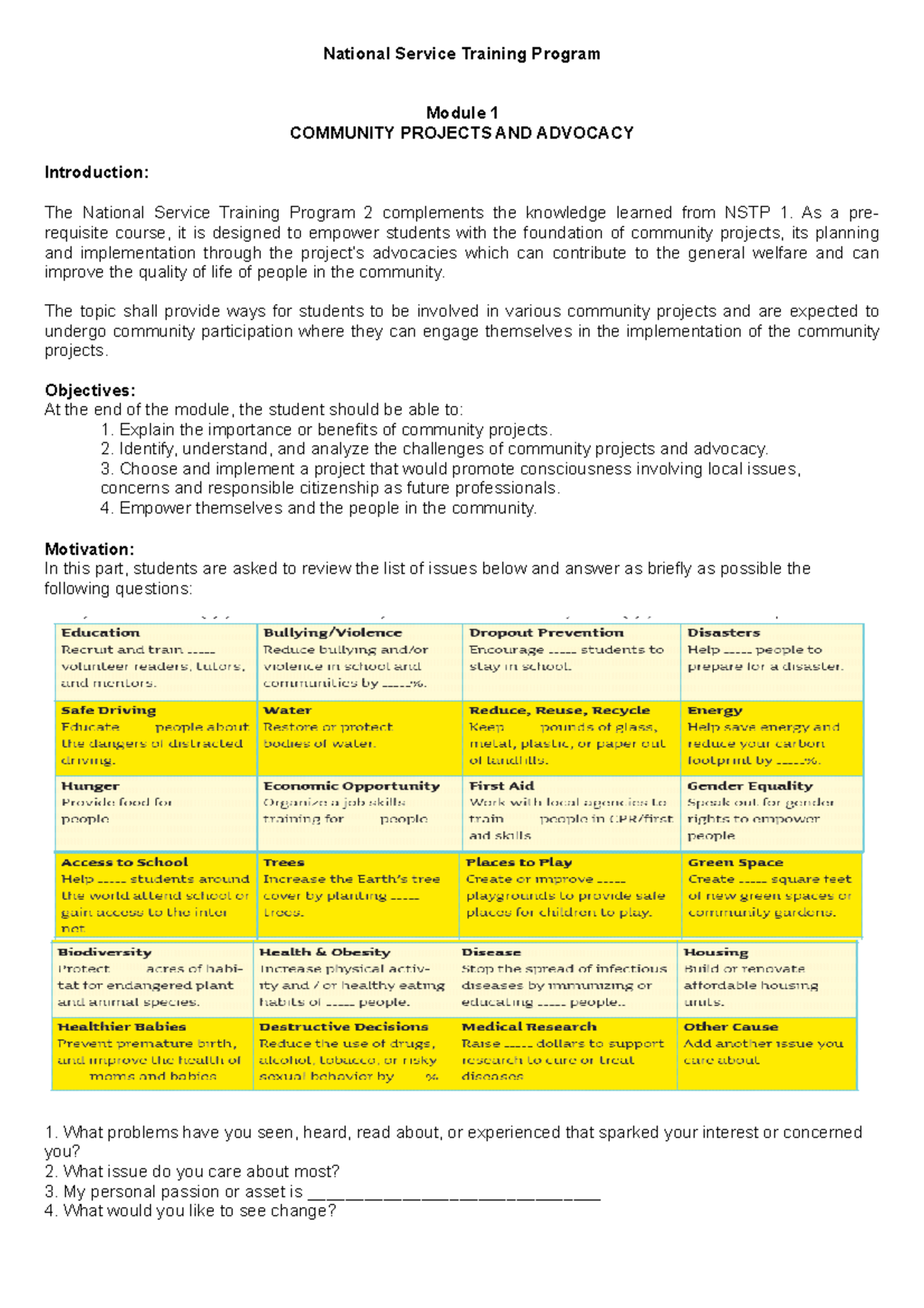 NSTP-Module-1 - The National Service Training Program 2 complements the ...