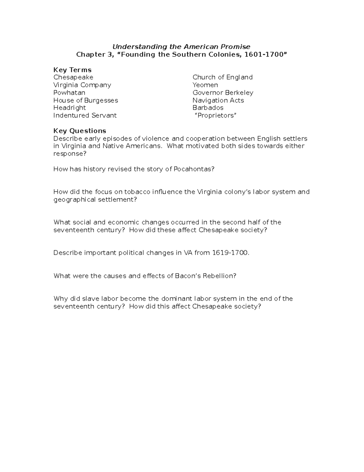 Chapter 3 Study Guide - Professor Wuebker - Understanding the American ...