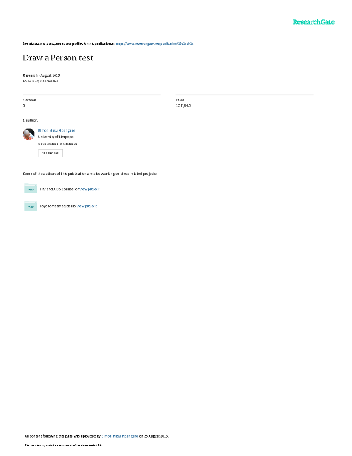 DAP Projective TEST - PSYCHOMETRIC NOTES - See discussions, stats, and ...