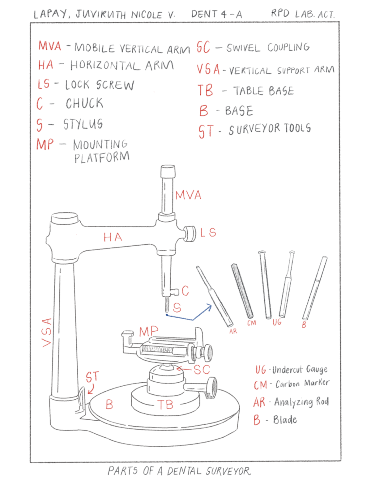 Parts of a Dental Surveyor with Labels - dental medicine - Studocu