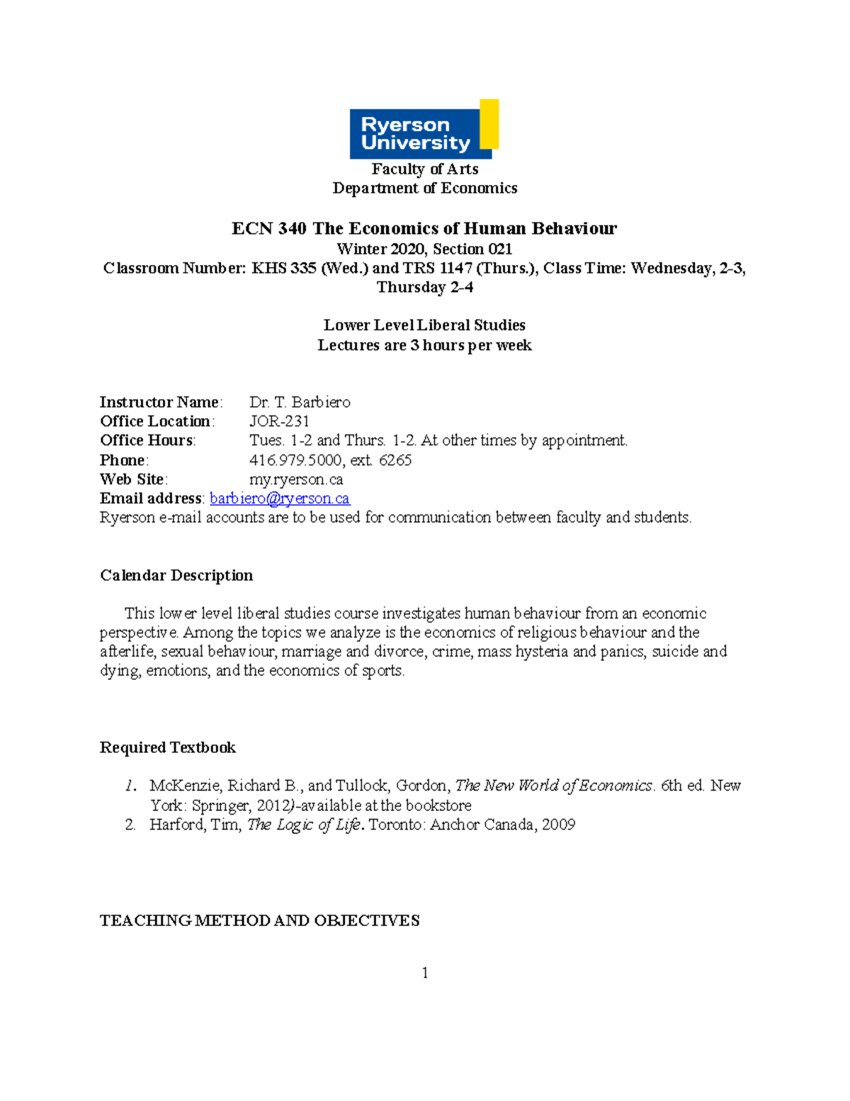 ECN340 (011)-W20-Revised-Barbiero - Faculty of Arts Department of Economics ECN 340 The ...