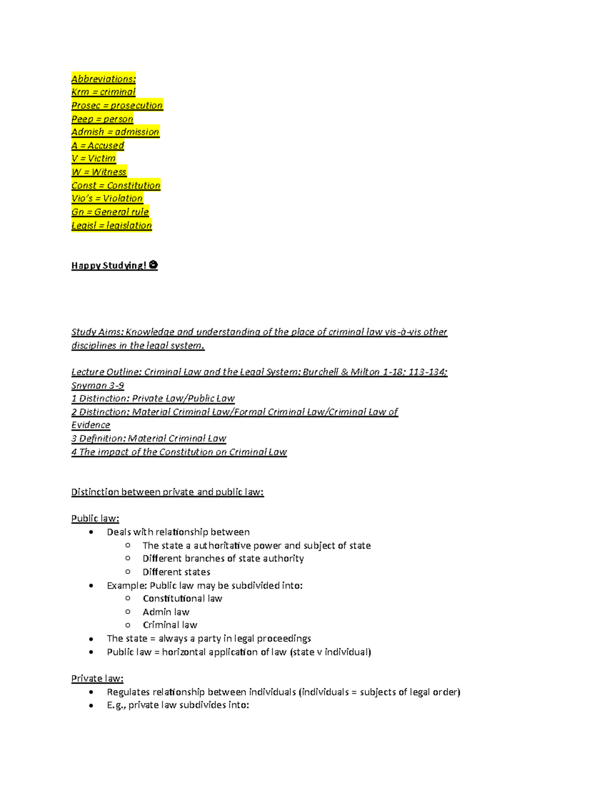 PBL 410 ST1 Notes - Summary Public law - Abbreviations: Krm = criminal ...