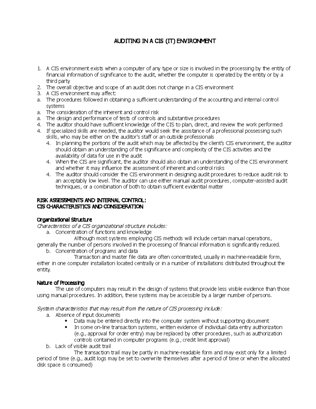 Auditing IN A CIS - None - AUDITING IN A CIS (IT) ENVIRONMENT A CIS ...