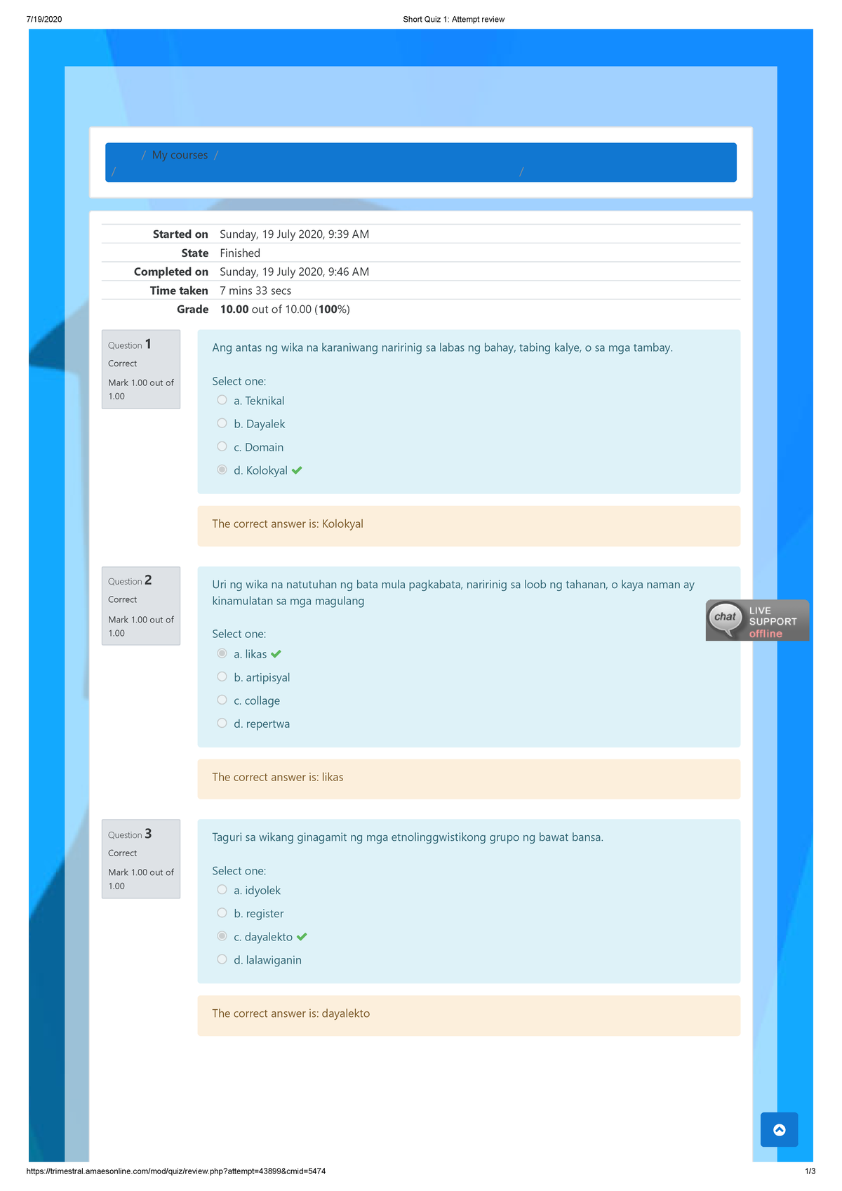 Pdfcoffee - Lectures - 7/19/2020 Short Quiz 1: Attempt review - Studocu