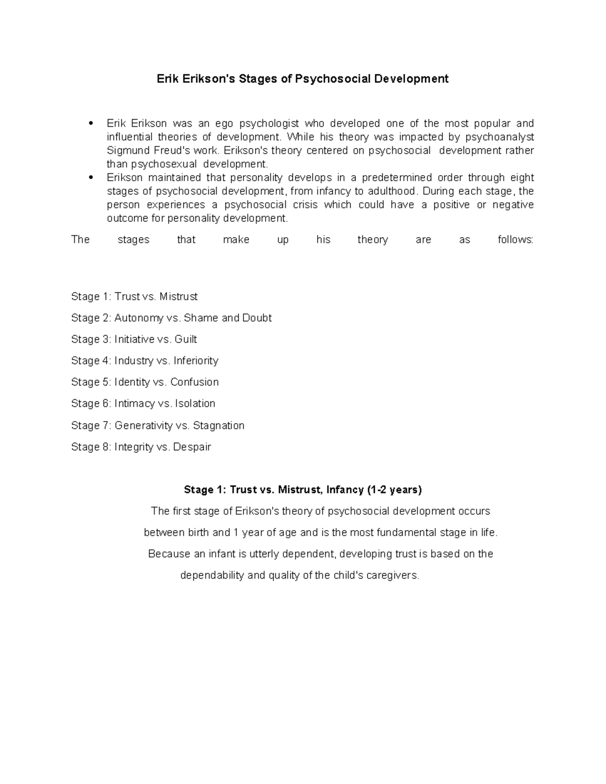 Erik Eriksons Stages of Psychosocial Development - While his theory was ...