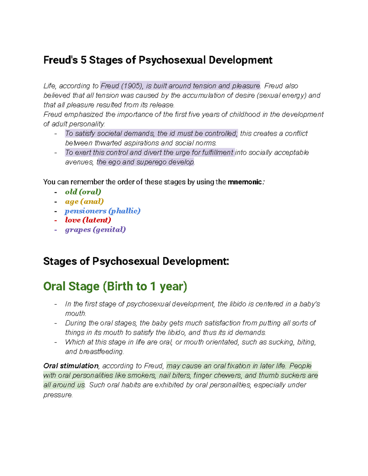 Freud's 5 Stages of Psychosexual Development - Freud's 5 Stages of ...