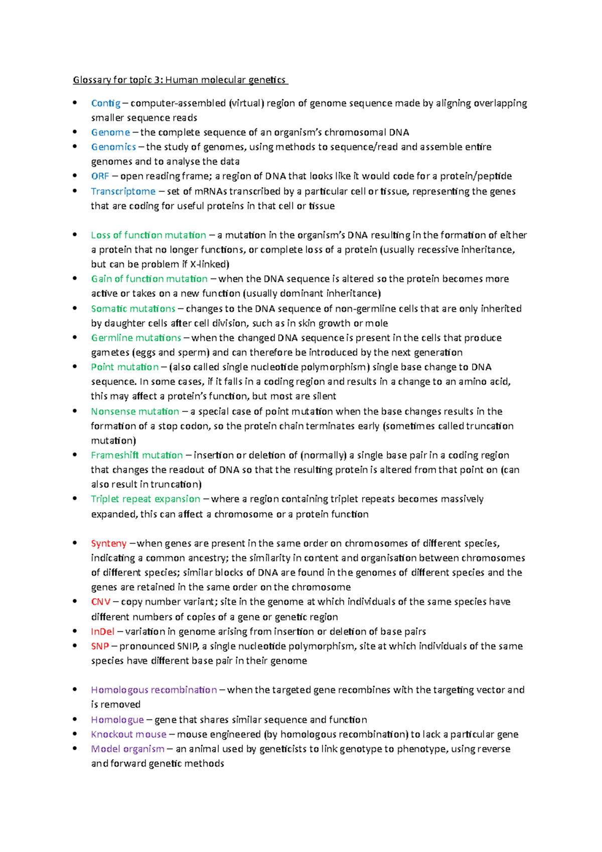 ^3 CELS191 Glossary - Glossary for topic 3: Human molecular genetics ...