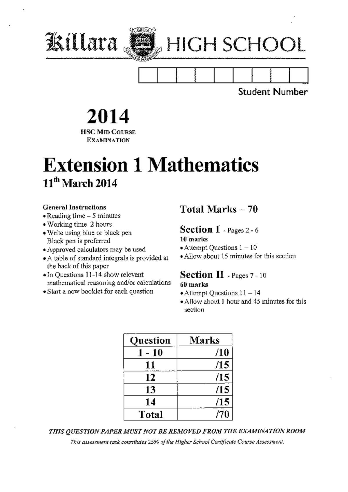 KHS - 2014 HSC Ext 1 Task 2 - - Studocu