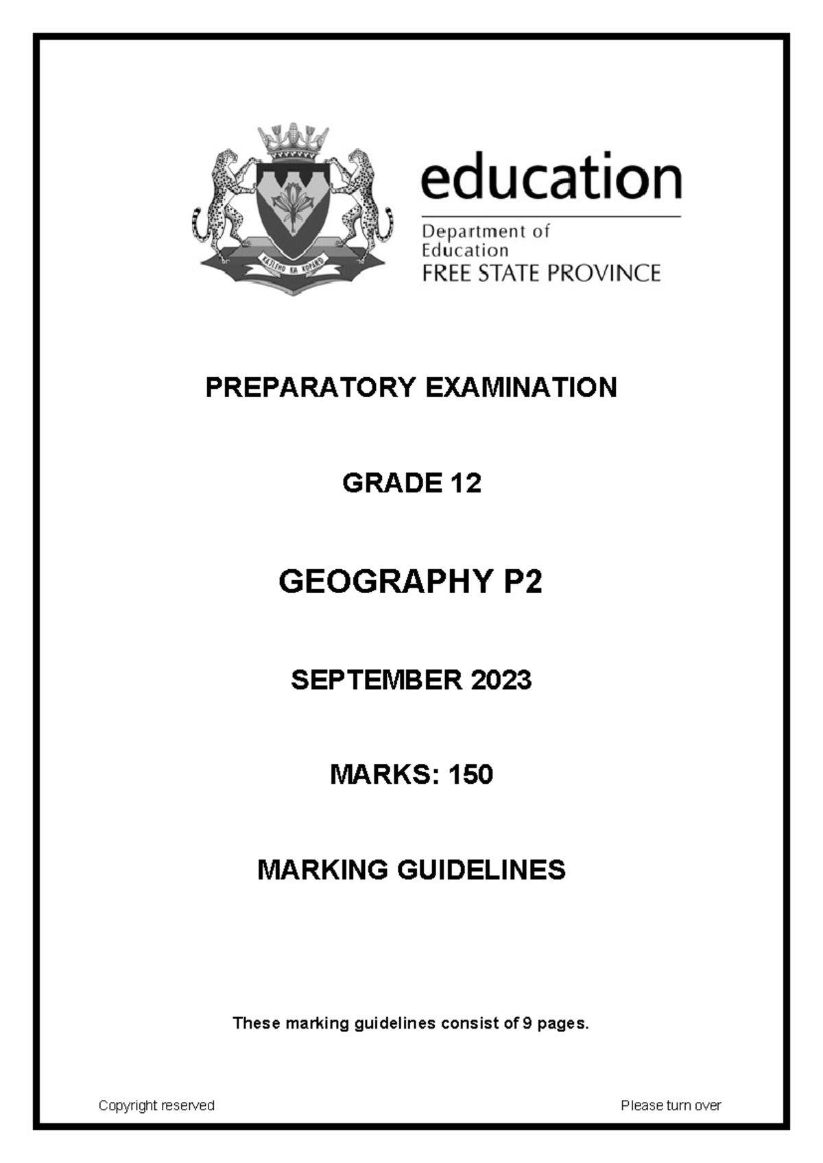 Geography P2 PREP SEPT 2023 MEMO ENG - PREPARATORY EXAMINATION GRADE 12 GEOGRAPHY P SEPTEMBER ...