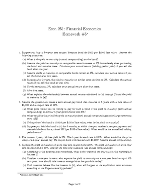03 homework - PROBLEM SET 3 - Econ 251: Financial Economics Homework ∗ The expected returns and ...