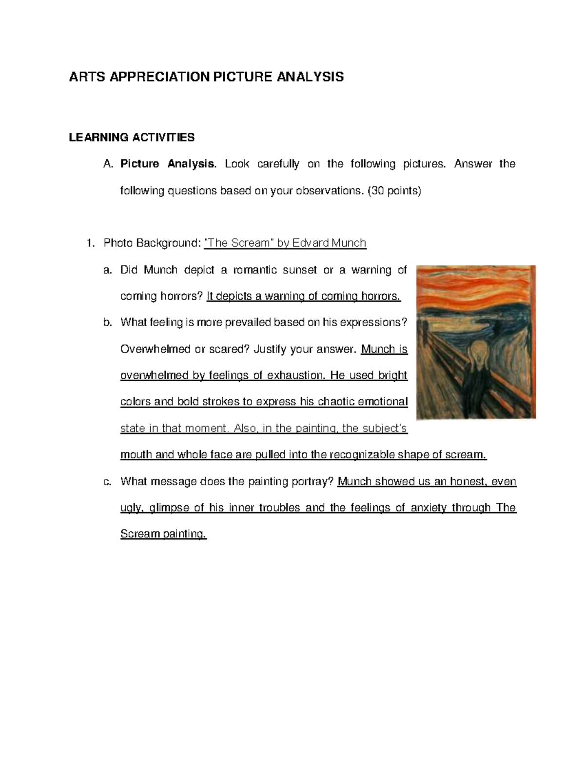 ARTS Appreciation Picture Analysis - ARTS APPRECIATION PICTURE ANALYSIS ...