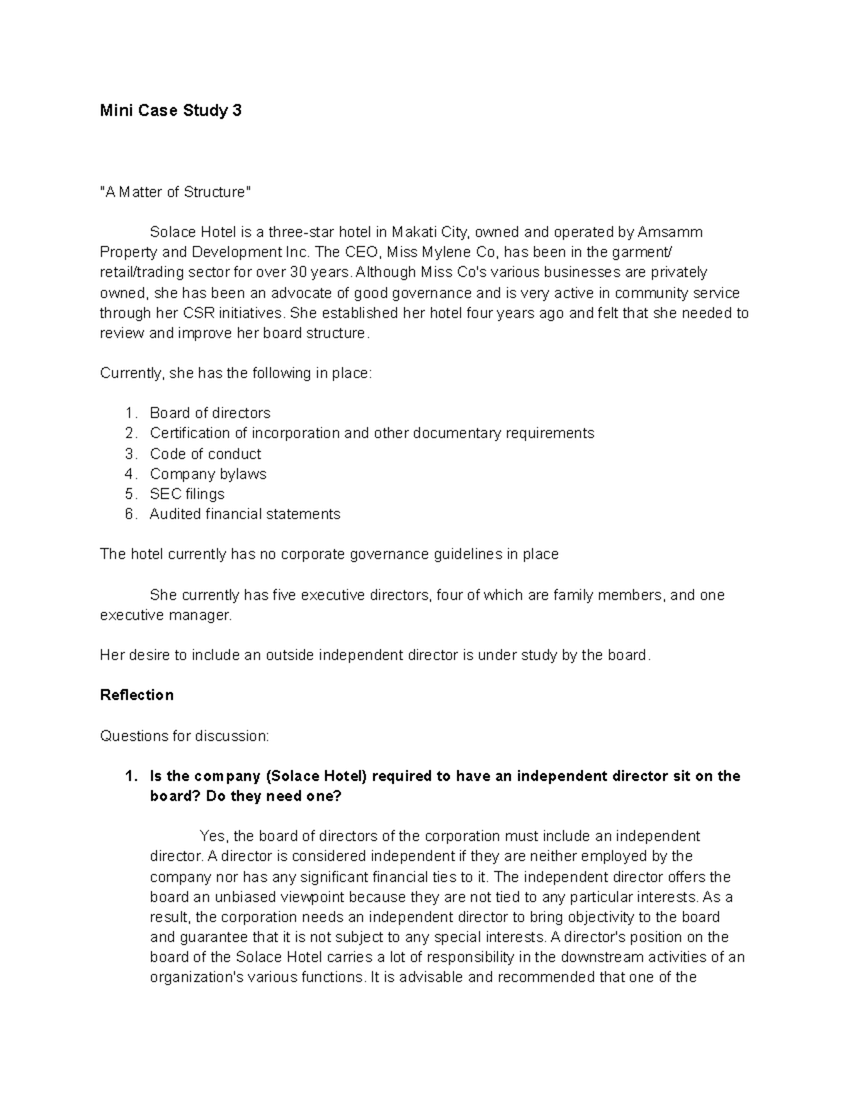 Mini Case Study 3 Estsdg Mini Case Study 3 A Matter Of Structure
