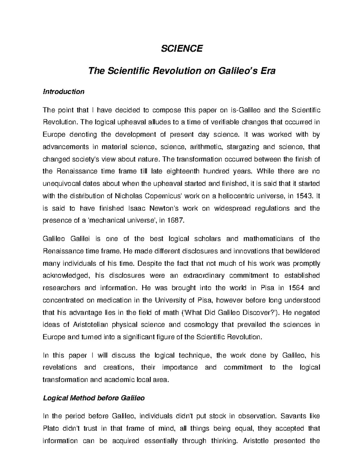 The Scientific Revolution on Galileo’s Era - SCIENCE The Scientific ...