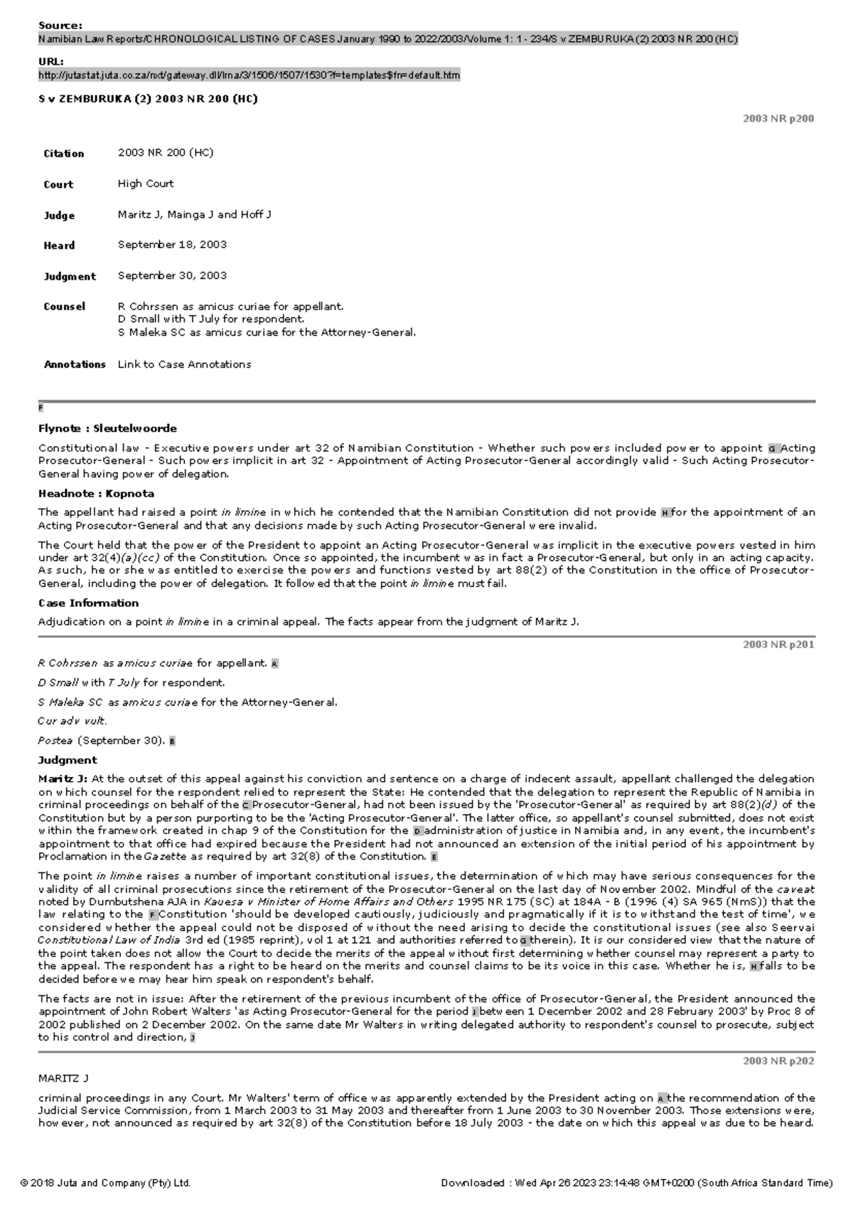 Classification of laws - Source: Namibian Law Reports/CHRONOLOGICAL ...