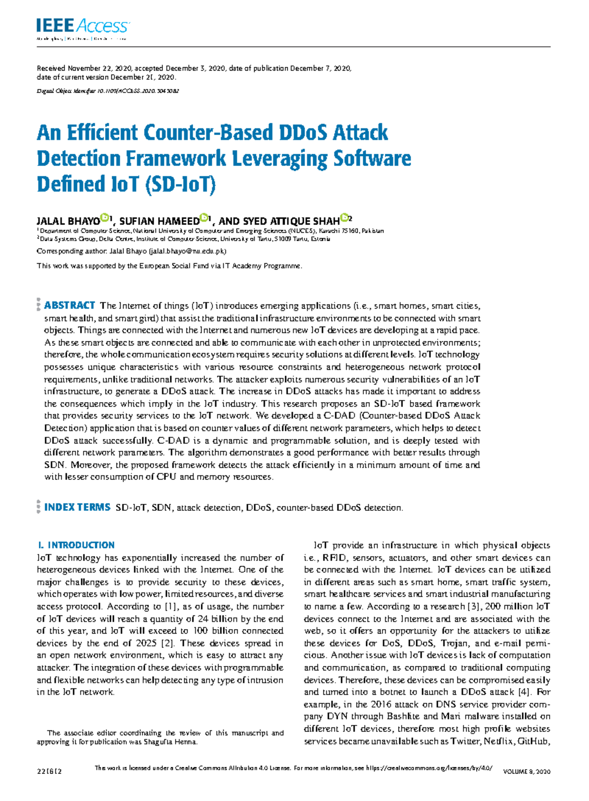 An Efficient Counter-Based DDo S Attack Detection Framework Leveraging ...