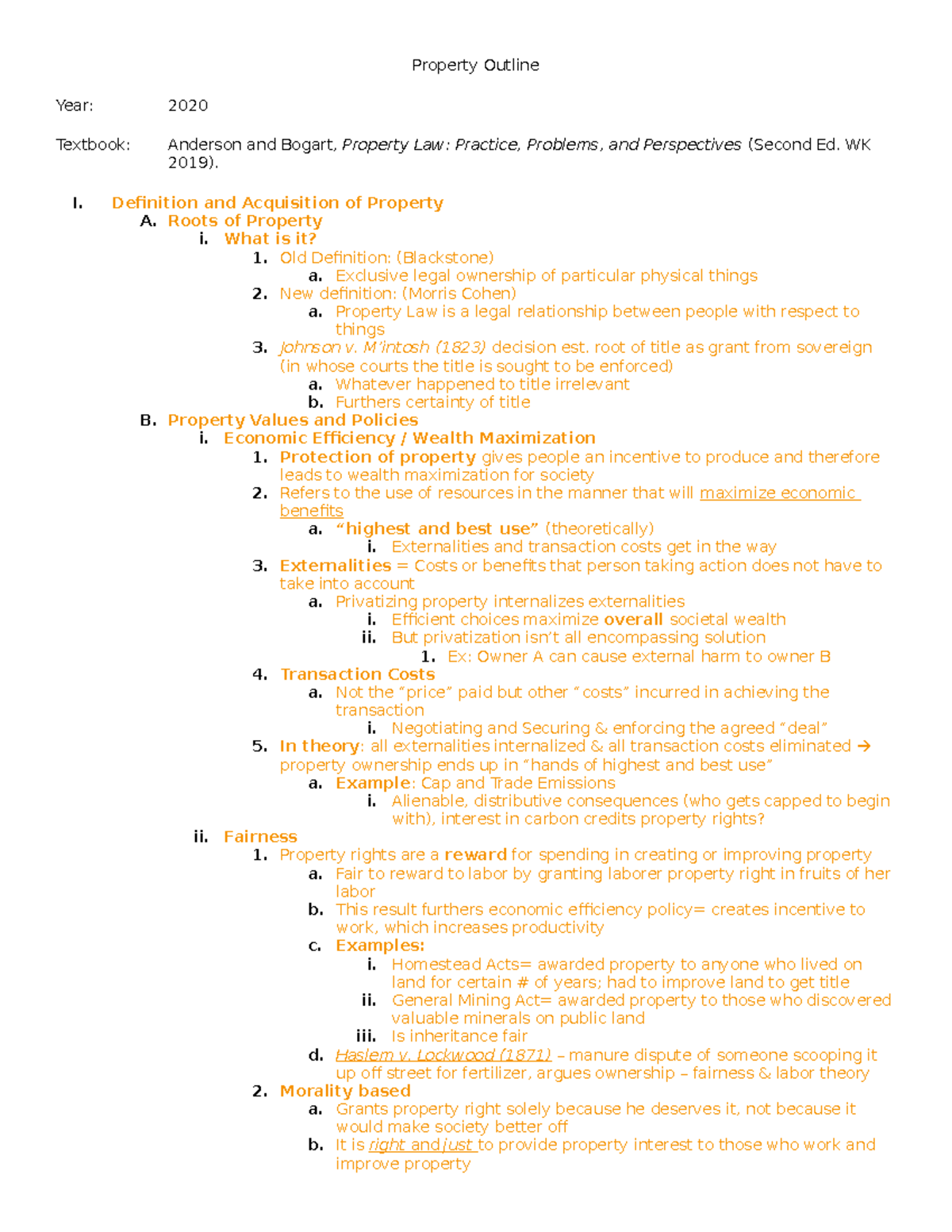 Property Law 1 Spring 2020 - Property Outline Year: 2020 Textbook ...