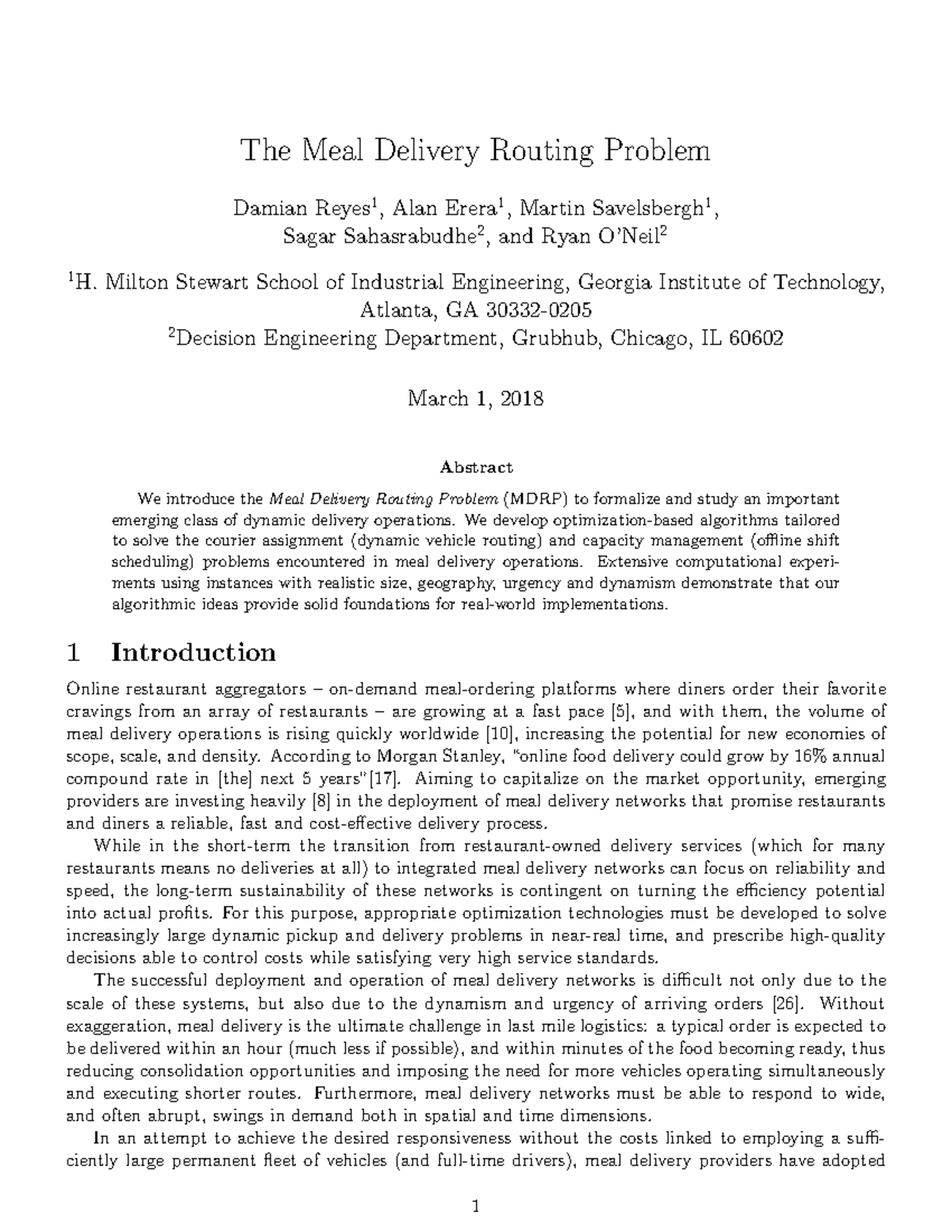 6571 - Case study - The Meal Delivery Routing Problem Damian Reyes 1 ...