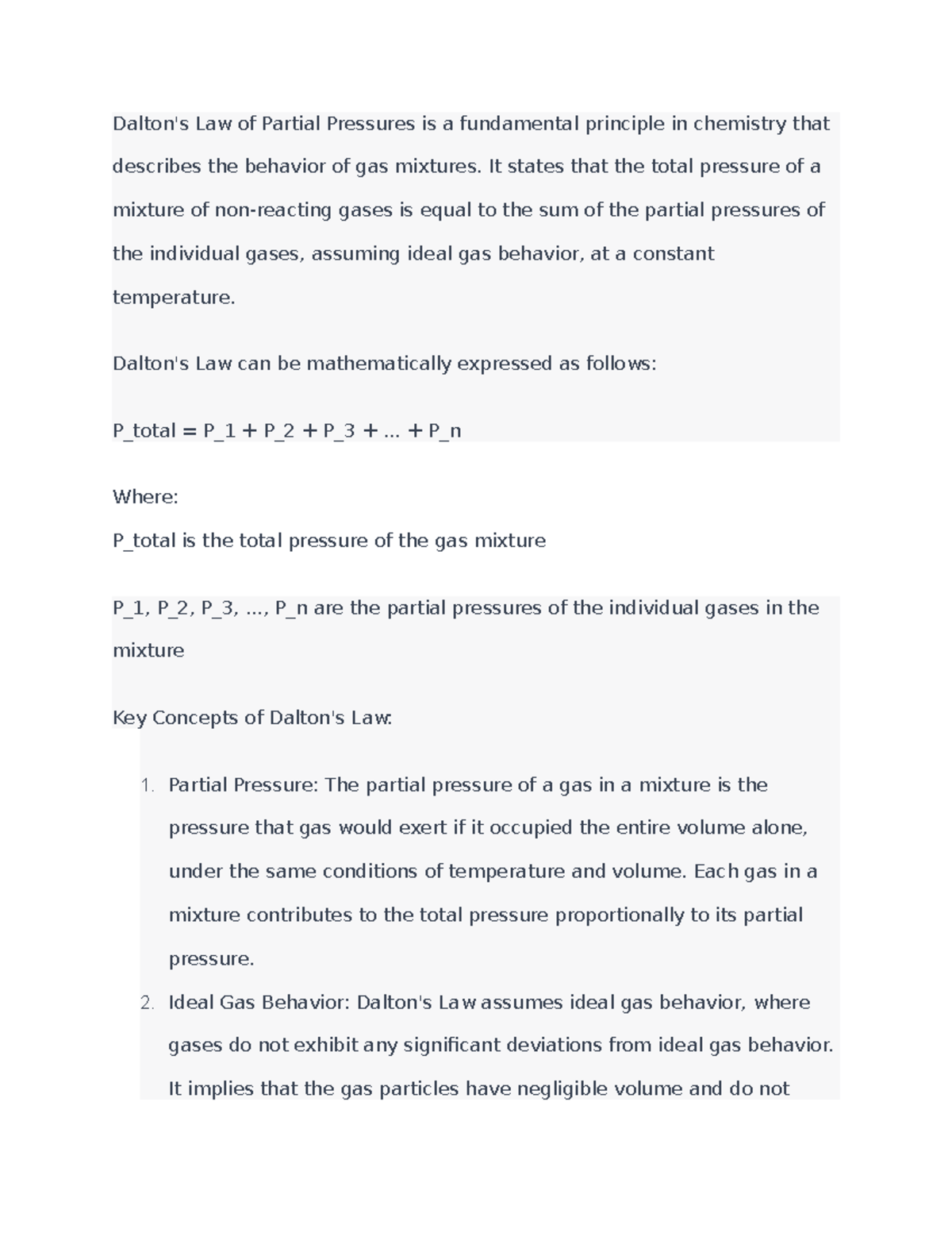 lecture notes The Dalton Law Partial Pressure - Dalton's Law of Partial ...