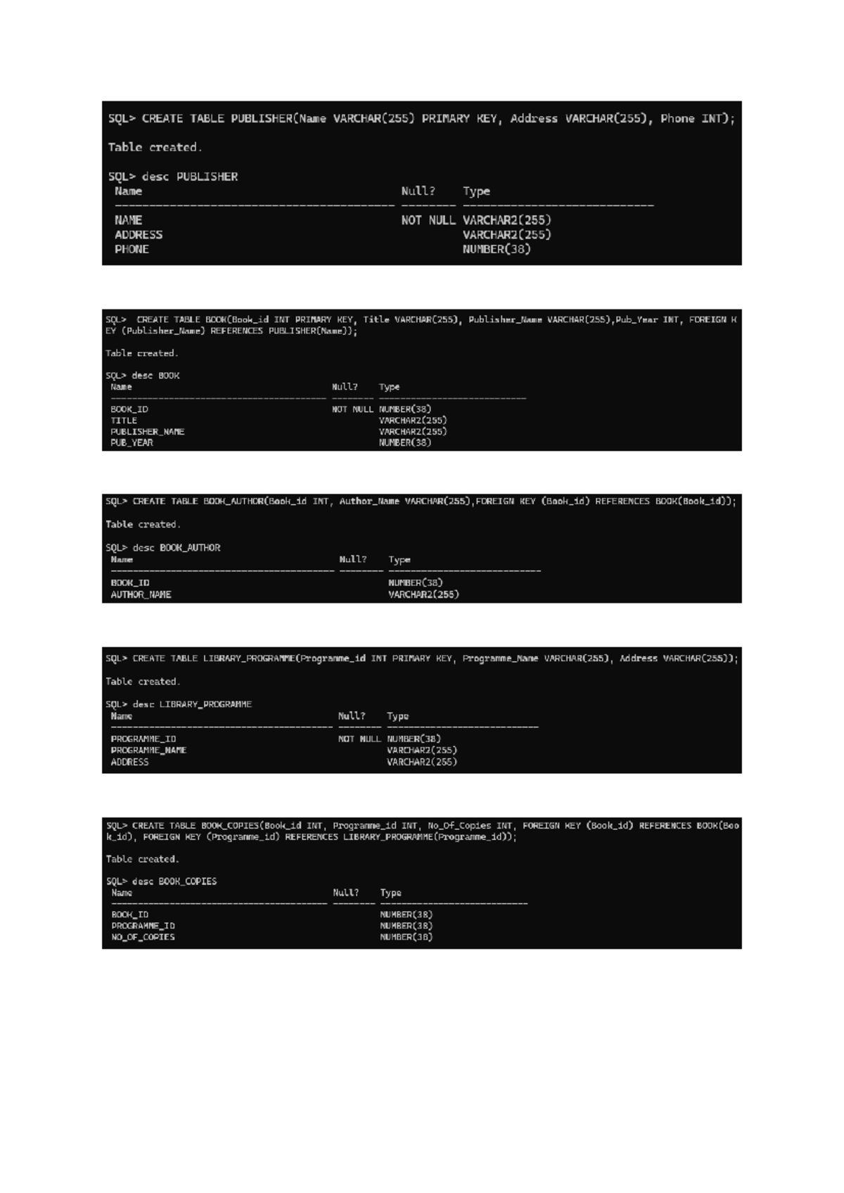 EXP1 DBMS - Refer - CREATE TABLE PUBLISHER(Name VARCHAR(255) PRIMARY KEY, Address VARCHAR(255 ...