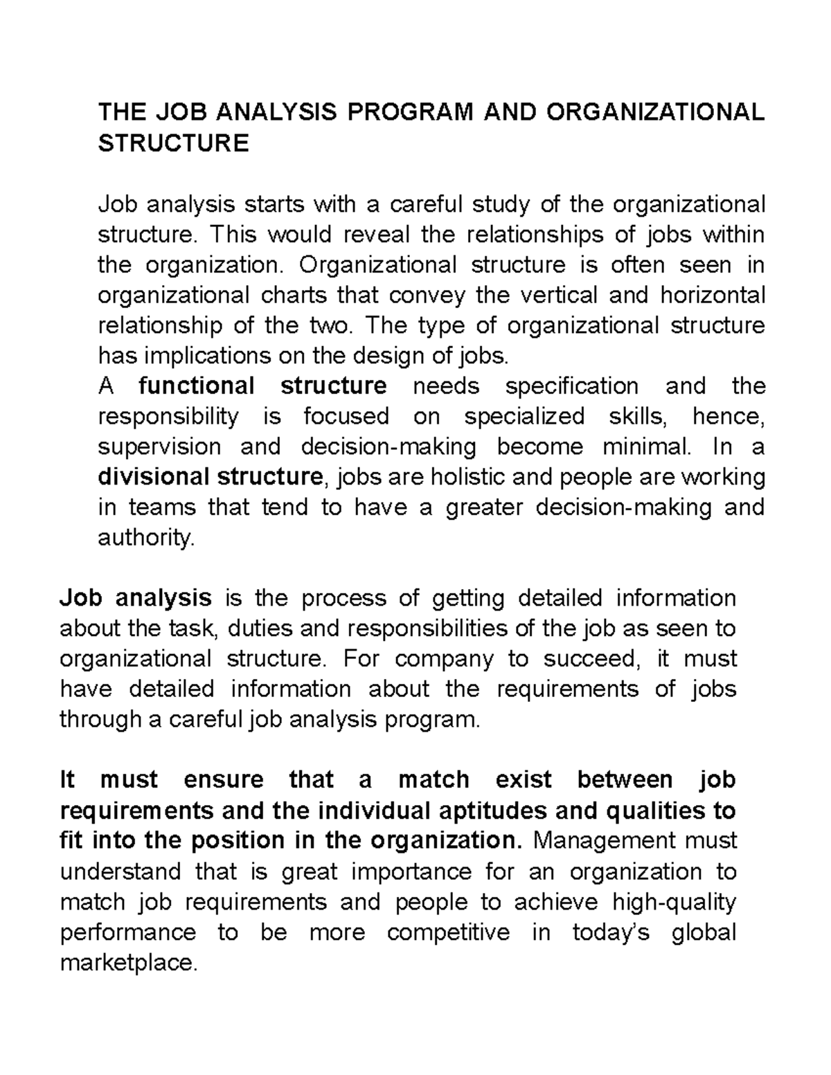 THE JOB Analysis Program AND Organizational Structure - THE JOB ...