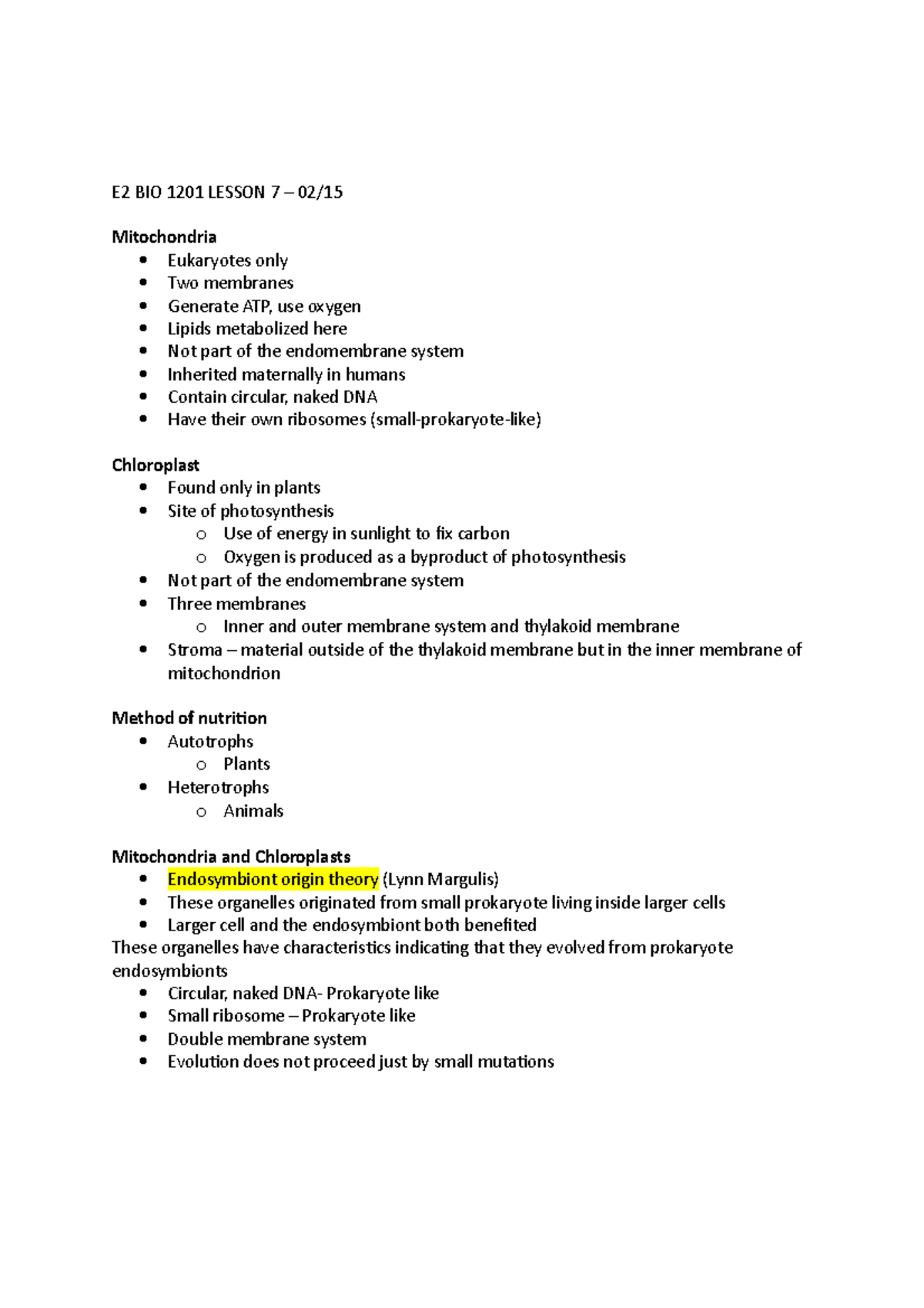 E2 BIO 1201 Lesson 7 - Lecture notes 7 - E2 BIO 1201 LESSON 7 ...