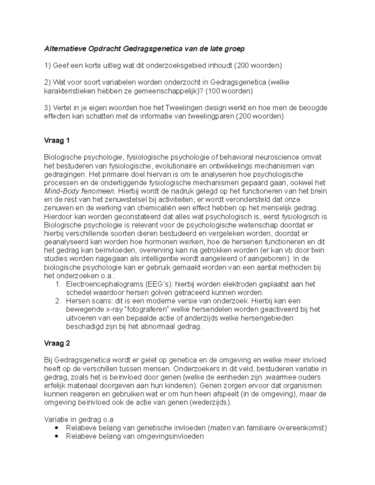 Alternatieve Opdracht Gedragsgenetica LG FB FR - Alternatieve Opdracht ...