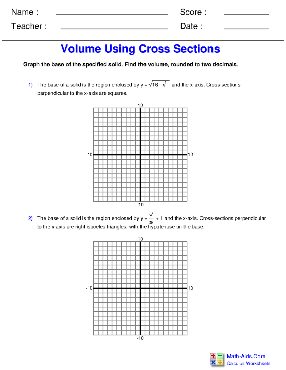 Calc int App cross sections - Graph the base of the specified solid ...
