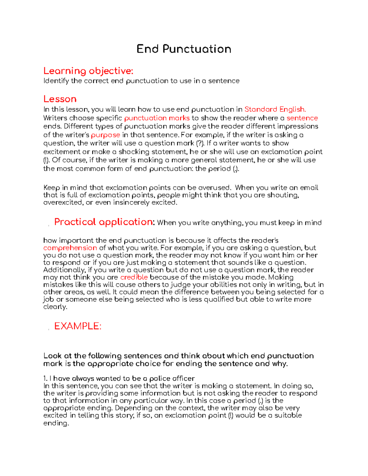 End Punctuation - End Punctuation Learning objective: Identify the ...