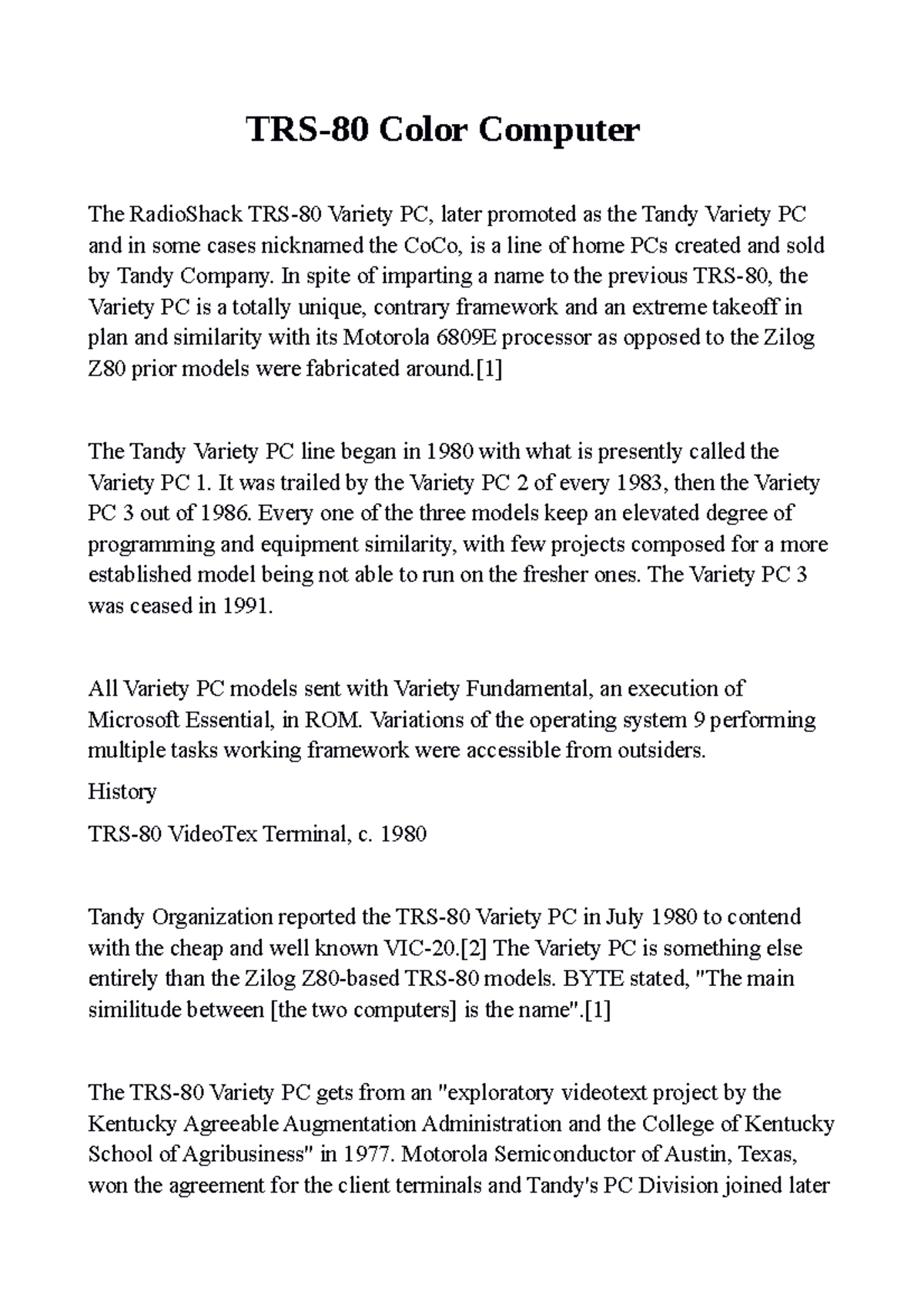TRS-80 Color Computer - Ifah - TRS-80 Color Computer The RadioShack TRS-80 Variety PC, later ...