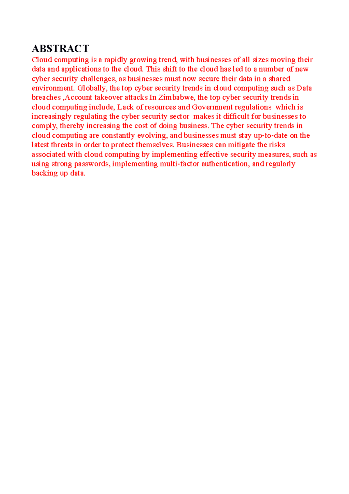 Project management - ABSTRACT Cloud computing is a rapidly growing ...