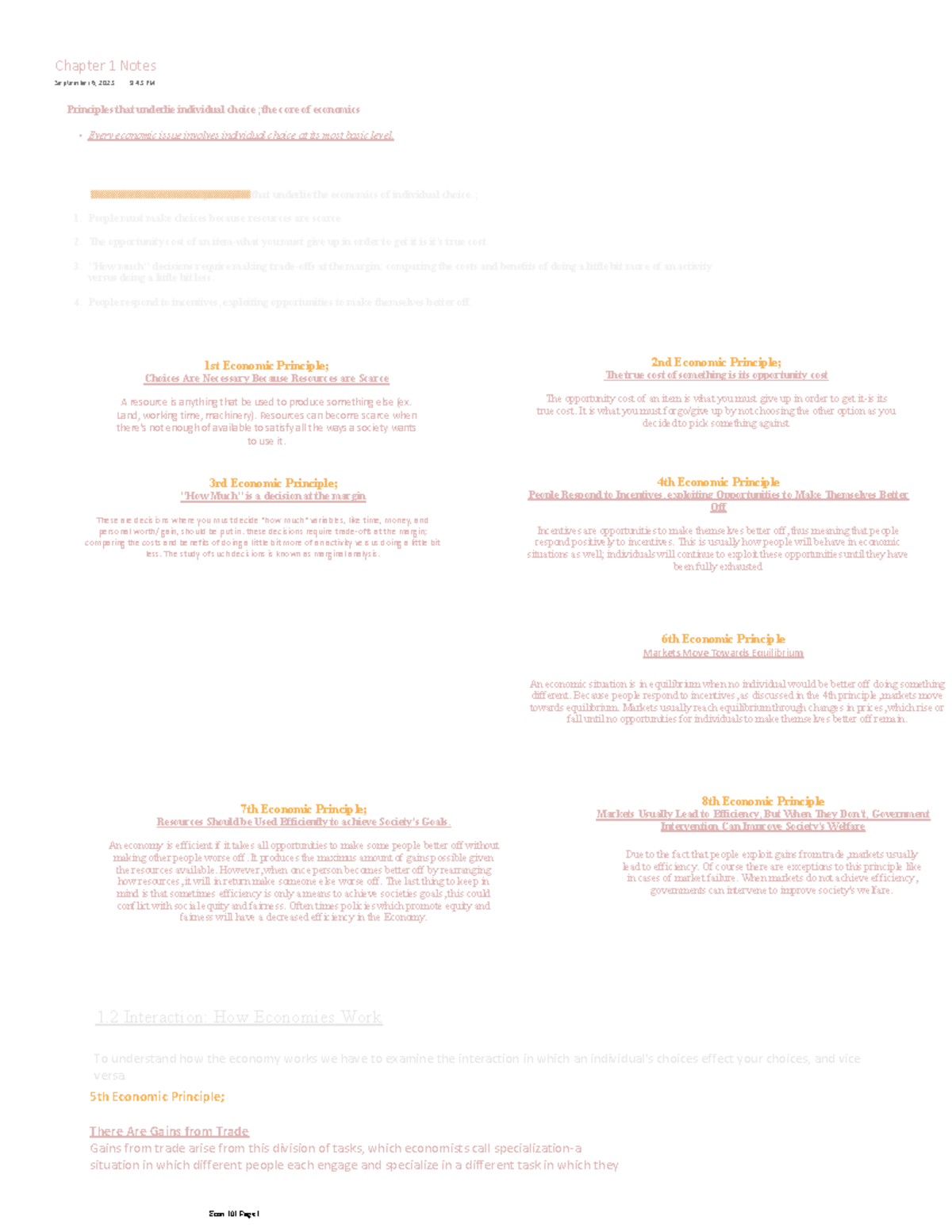 Econ note 3 - chaple - Principles that underlie individual choice; the ...