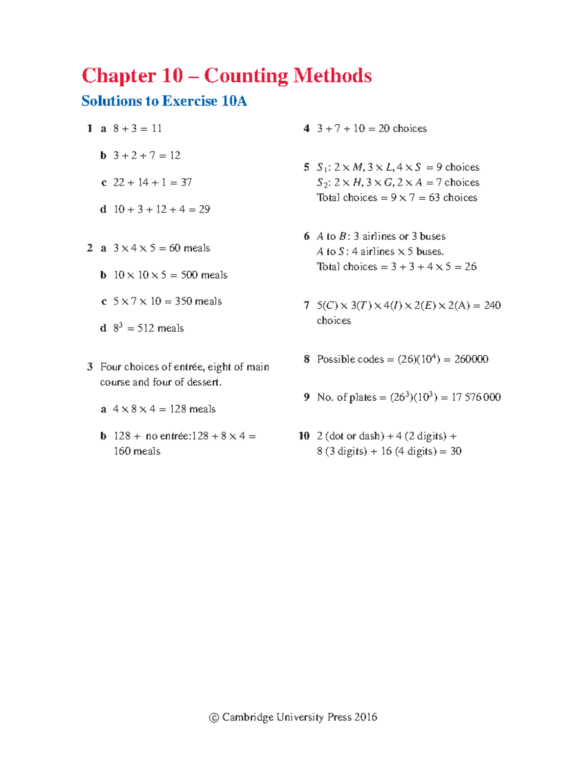 Chapter 10 worked solutions - Chapter 10 – Counting Methods Solutions ...