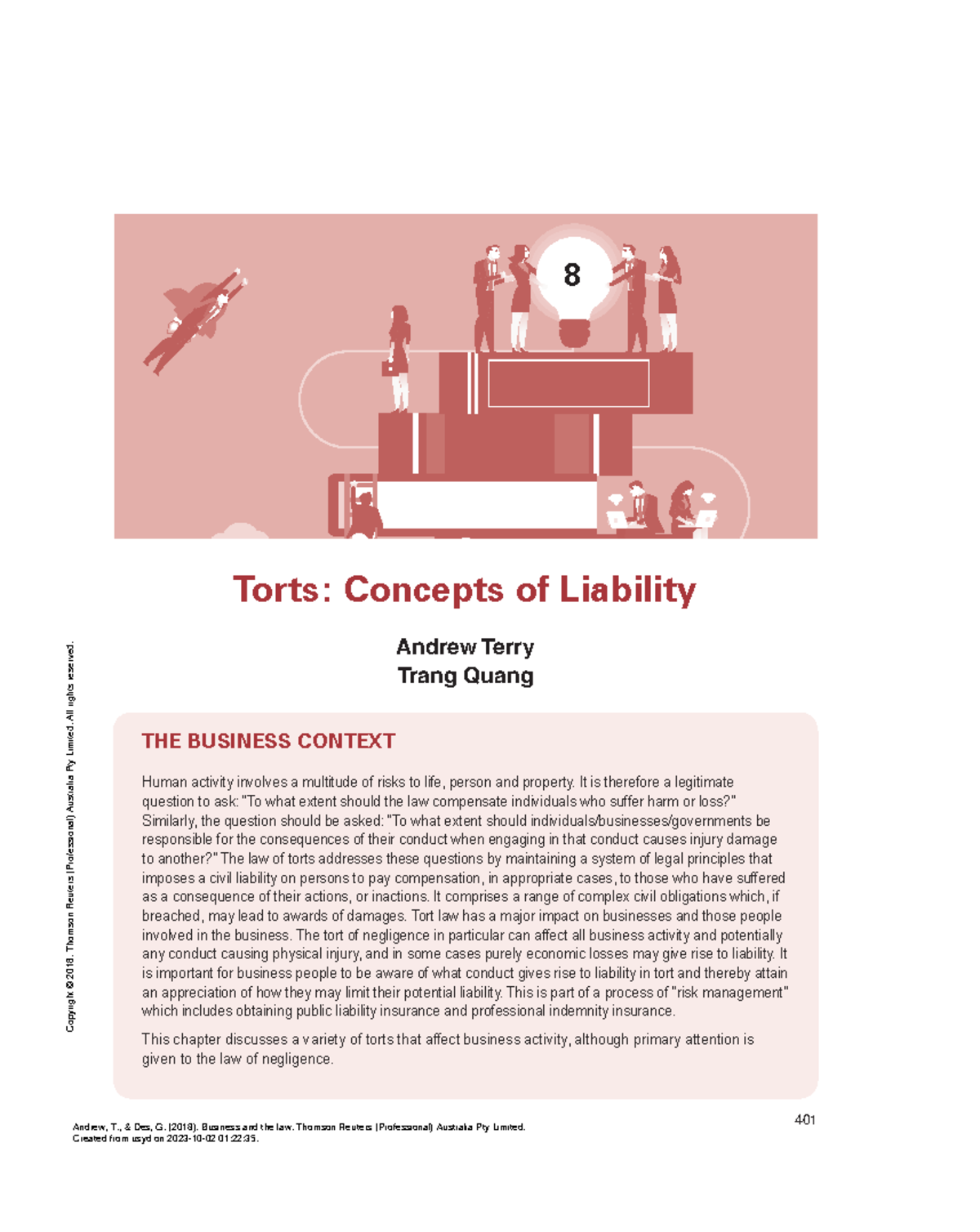 Business and the Law - (8 Torts Concepts of Liability) - 401 8 8 Torts ...