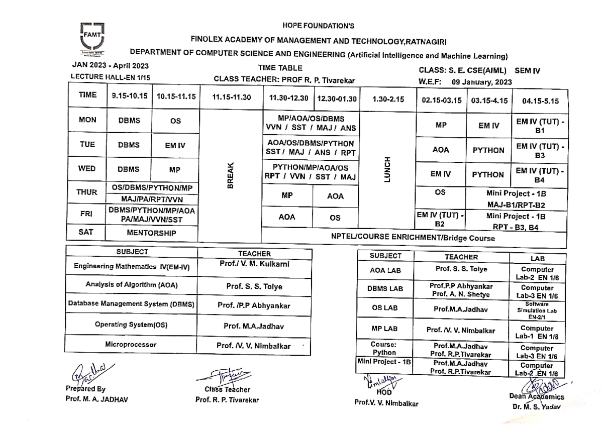 4th Sem Time-Table - Computer Engineering - Studocu
