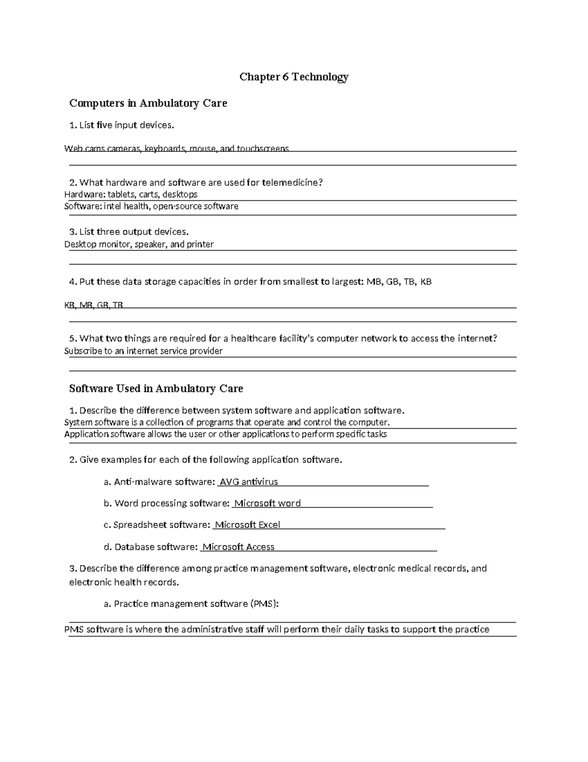 Week 3 Assignment Worksheet chapter 6 technology - Chapter 6 Technology Computers in Ambulatory ...