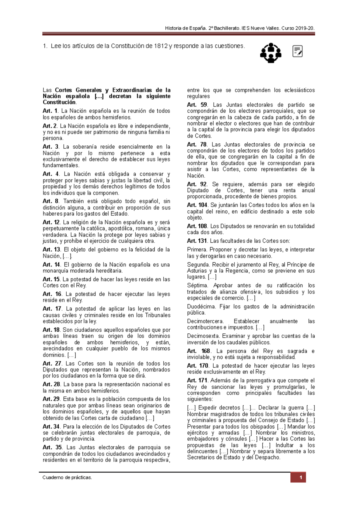 Articulos Constitucion 1812 | Constitución de Cádiz: historia ...