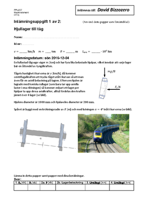 INL1 - Inlämningsuppgifter med lösningsförslag - Maskinelement HT ...