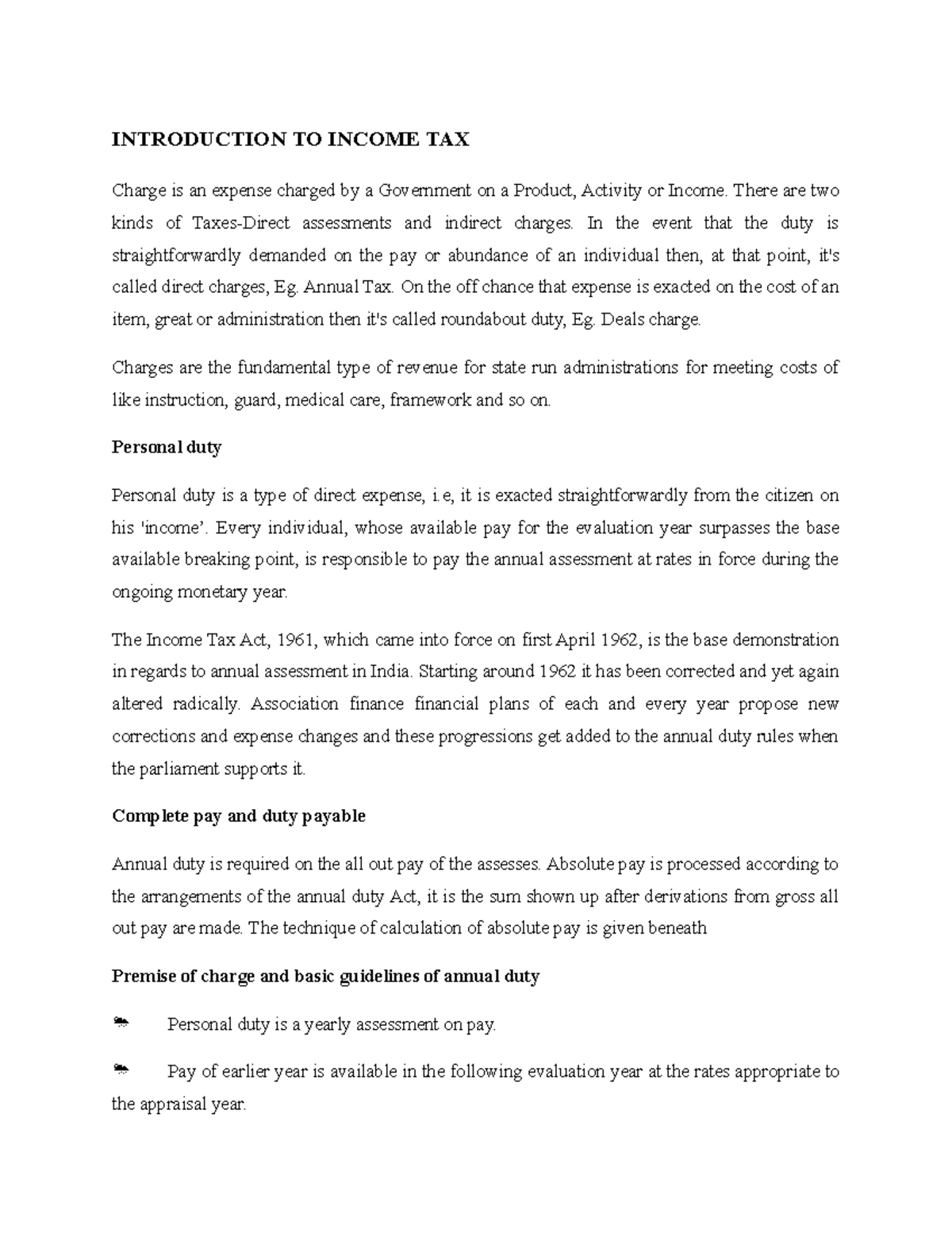 Introduction to Income TAX - INTRODUCTION TO INCOME TAX Charge is an ...