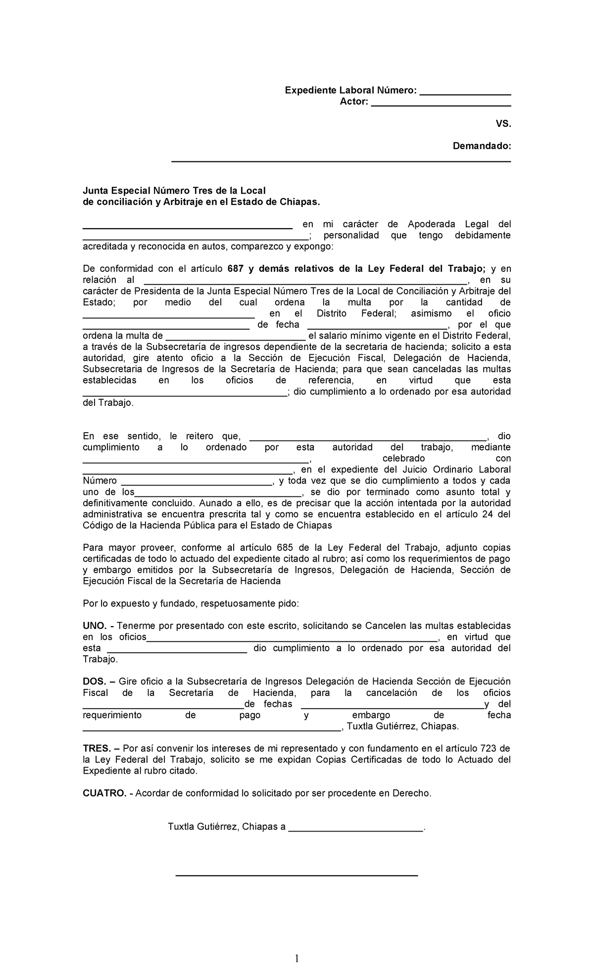 Promocion solicitando cancelación de multas Formato - Expediente ...