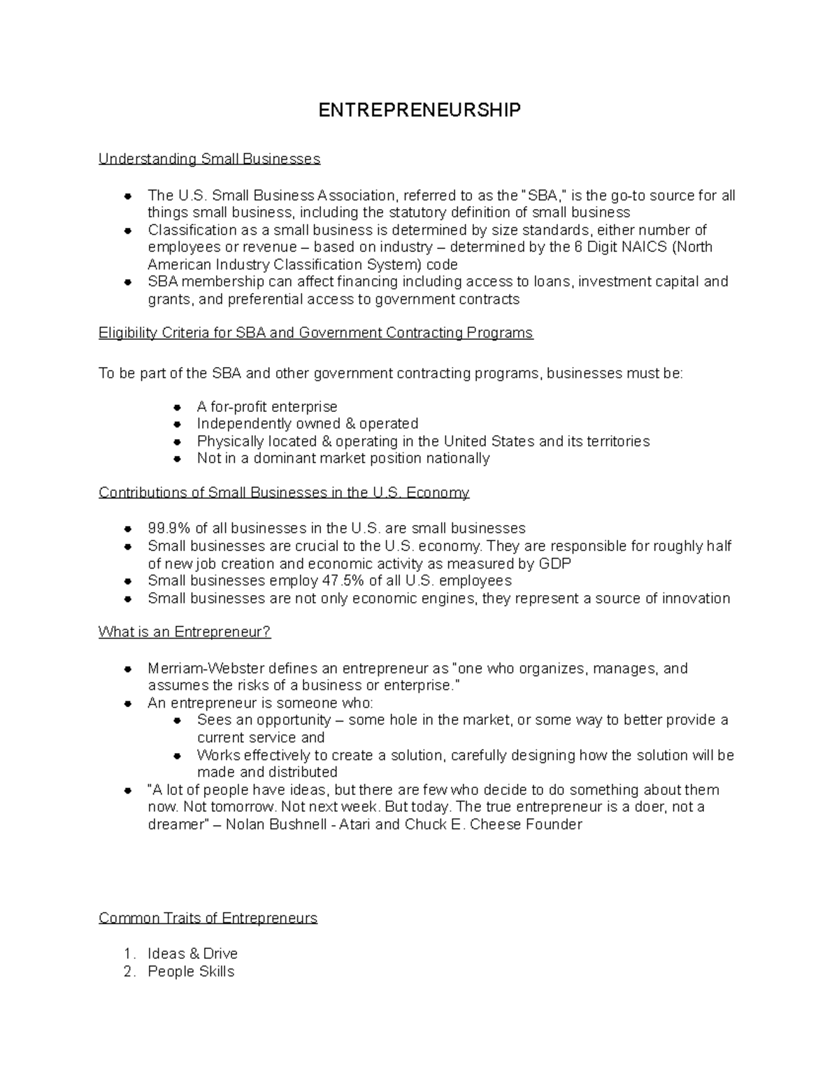 Intro to Business Chapter 8 Part 1 Notes - ENTREPRENEURSHIP ...