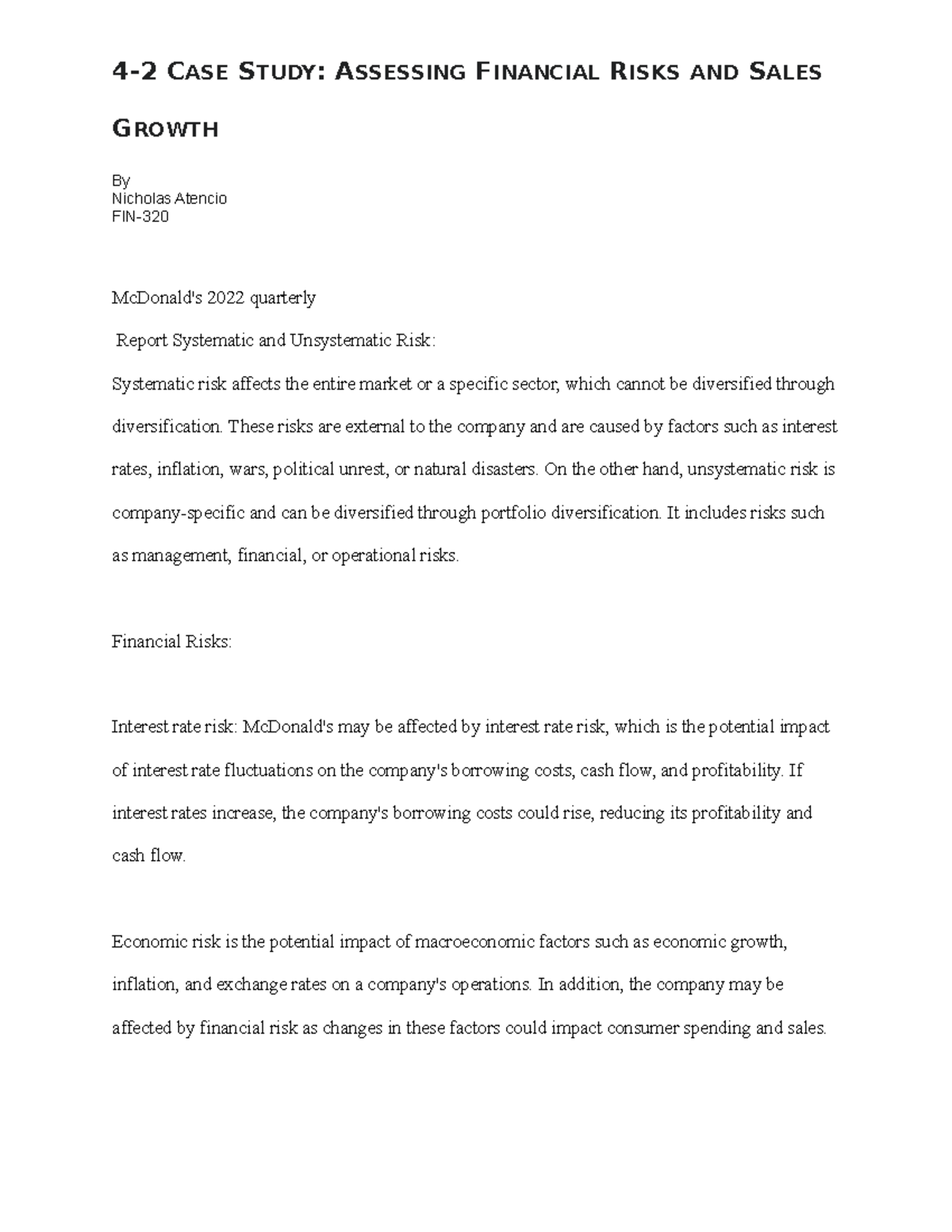 4-2 Case Study- Assessing Financial Risks and Sales Growth - 4-2 CASE ...