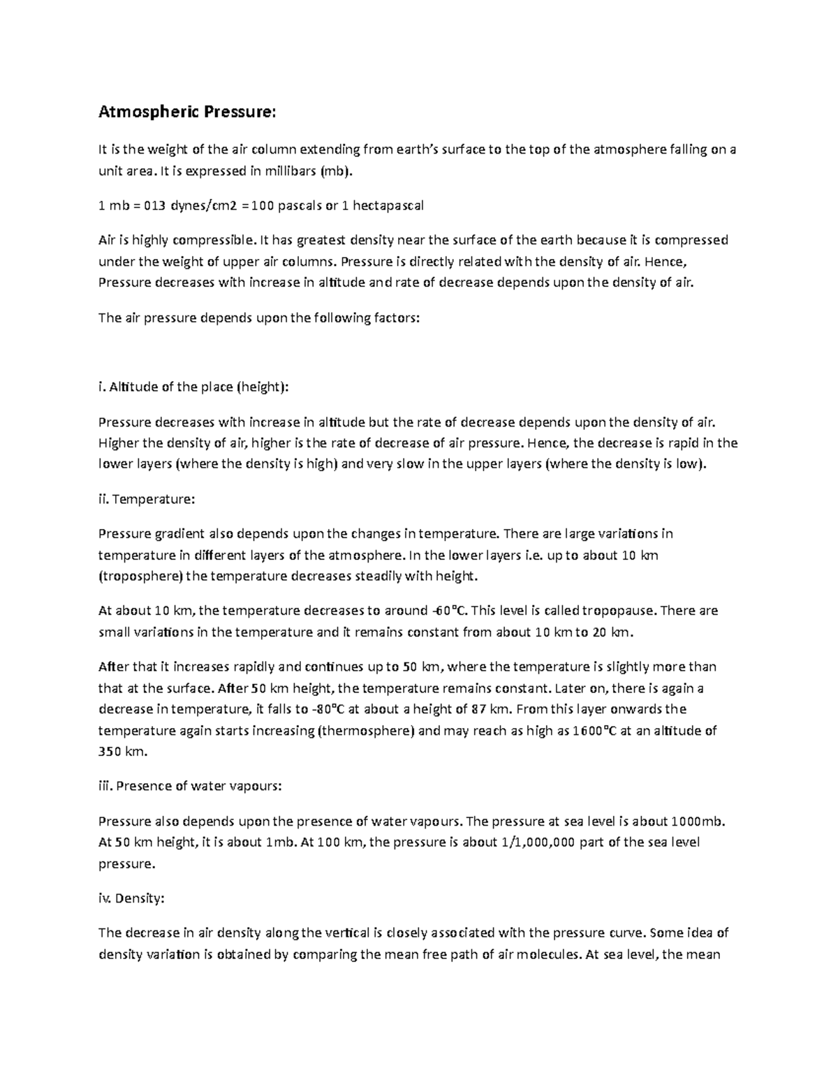 Atmospheric Pressure Notes - Atmospheric Pressure: It is the weight of ...