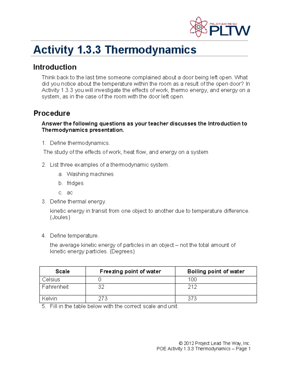 1.3.3.A Thermodynamics - Activity 1.3 Thermodynamics Introduction Think ...
