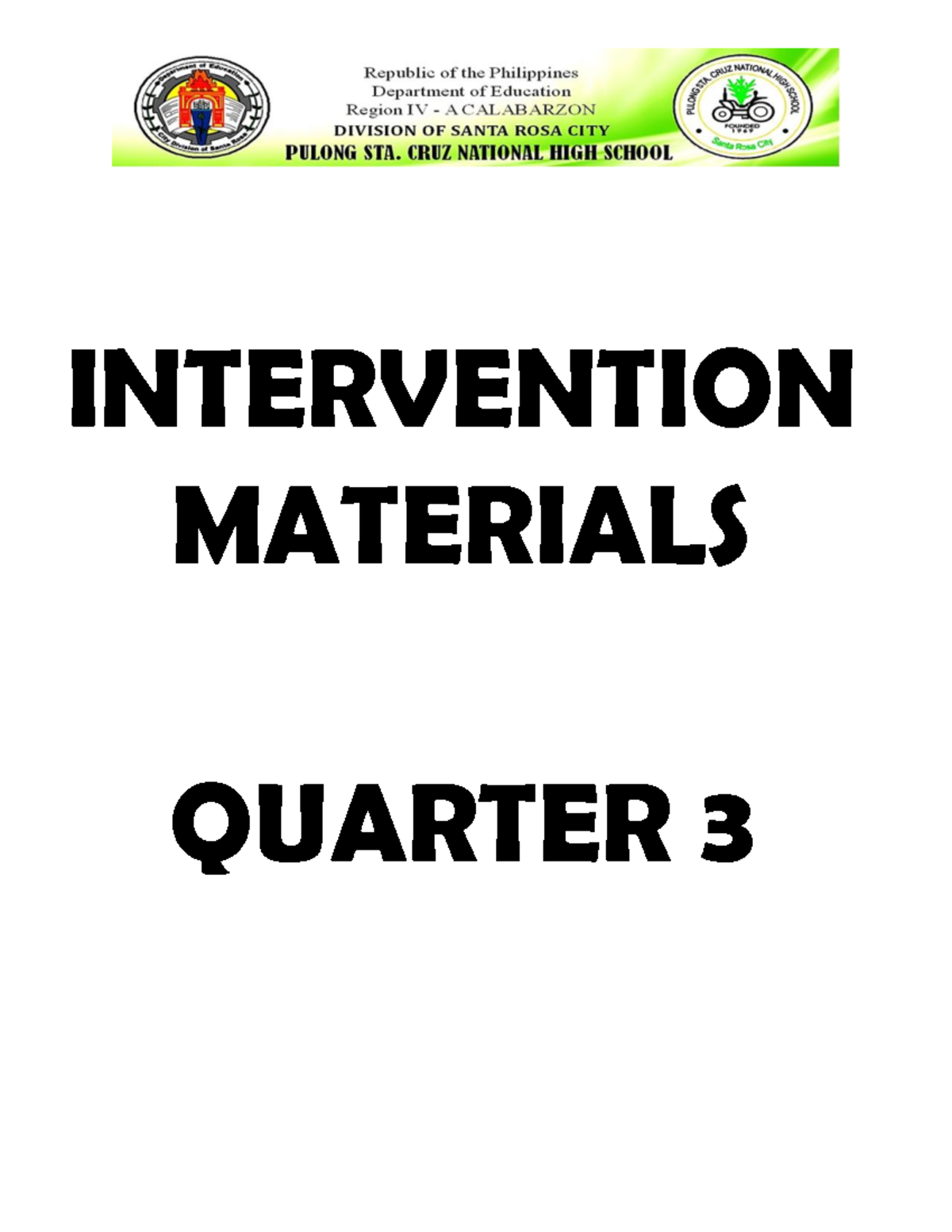 Quarter 3- Intervention MATERIANS INTEDED FOR GRADE 9 STUDENTS ...