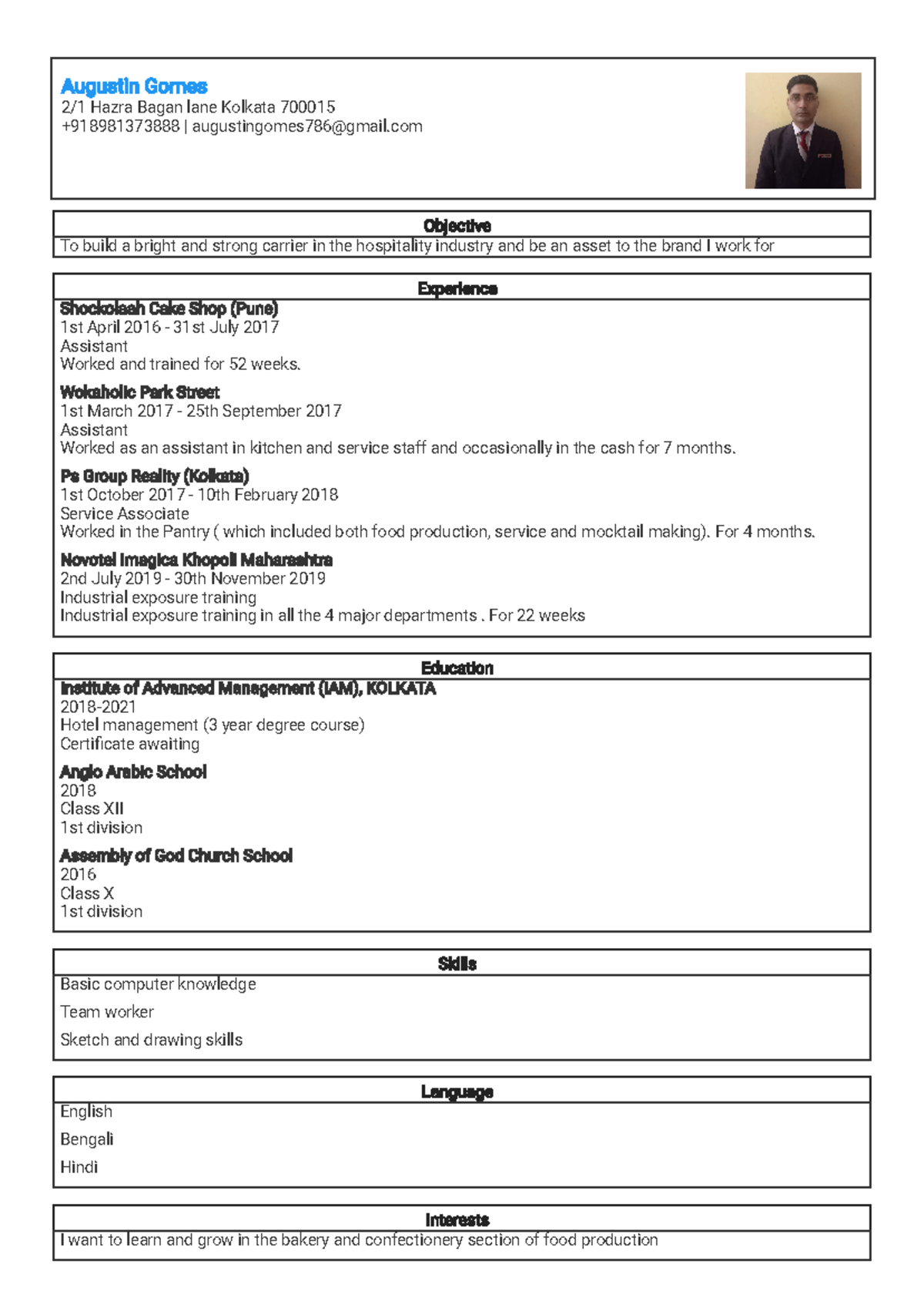 Augustin Gomes cv - Need to study - Augustin Gomes 2/1 Hazra Bagan lane ...