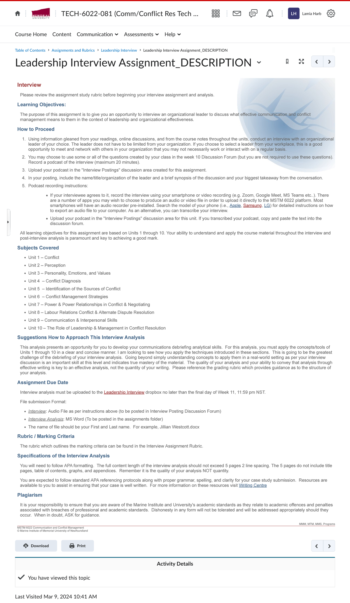 Leadership Interview Assignment Description - TECH-6022-081 (Comm ...