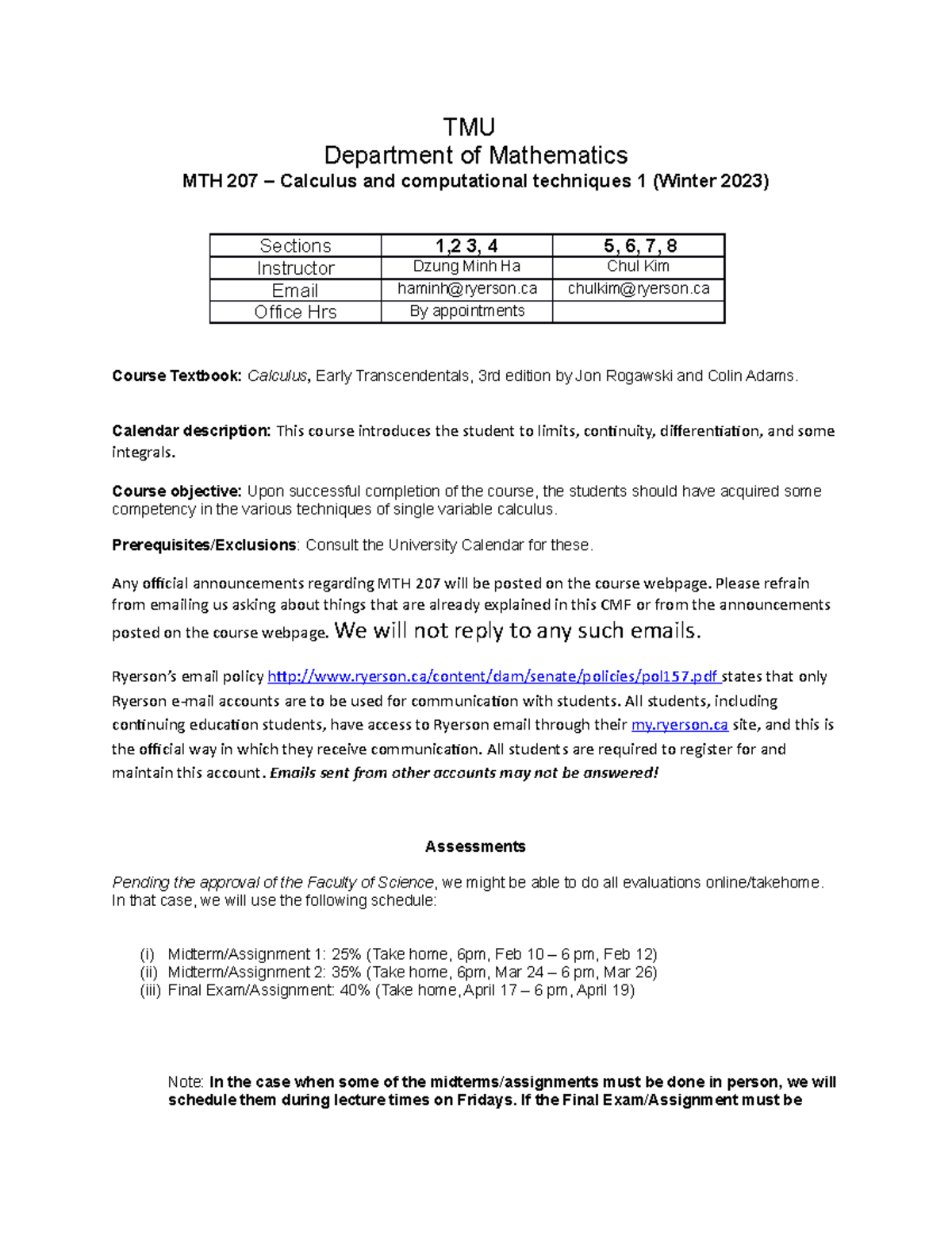 MTH 207 Winter 2023 CMF - its a CMF - TMU Department of Mathematics MTH ...