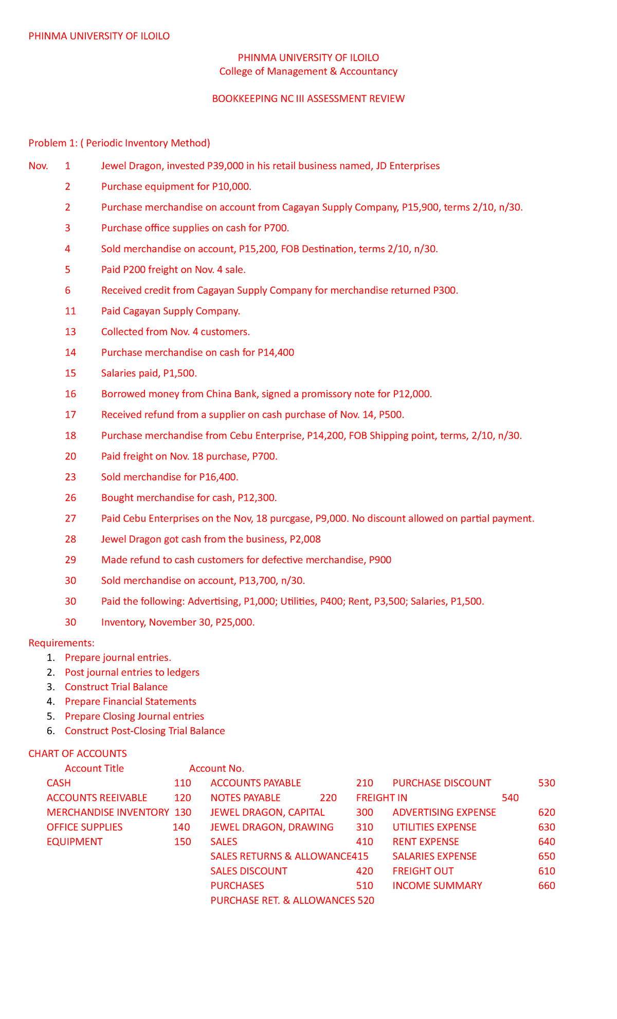 NC 3 Bookkeeping Problem. Periodic. Revised - PHINMA UNIVERSITY OF ...
