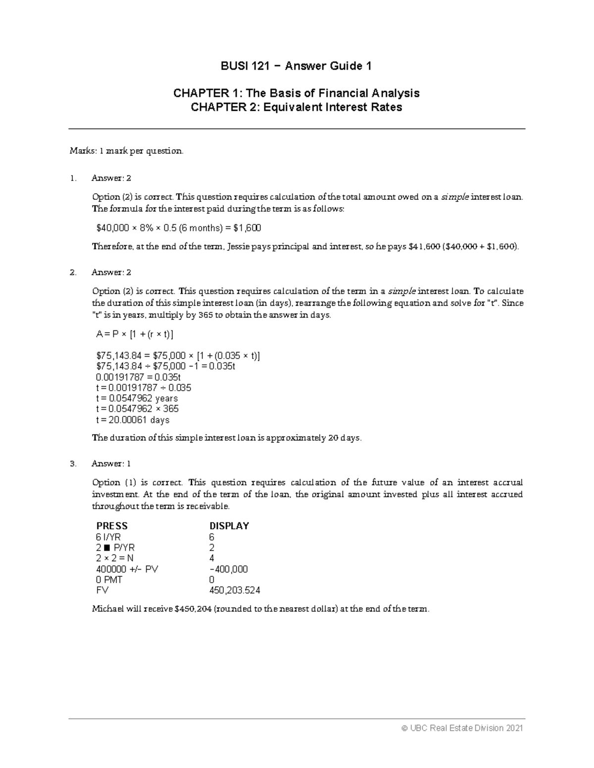 Prop1024 answerguide 1 - BUSI 121 Answer Guide 1 CHAPTER 1: The Basis ...