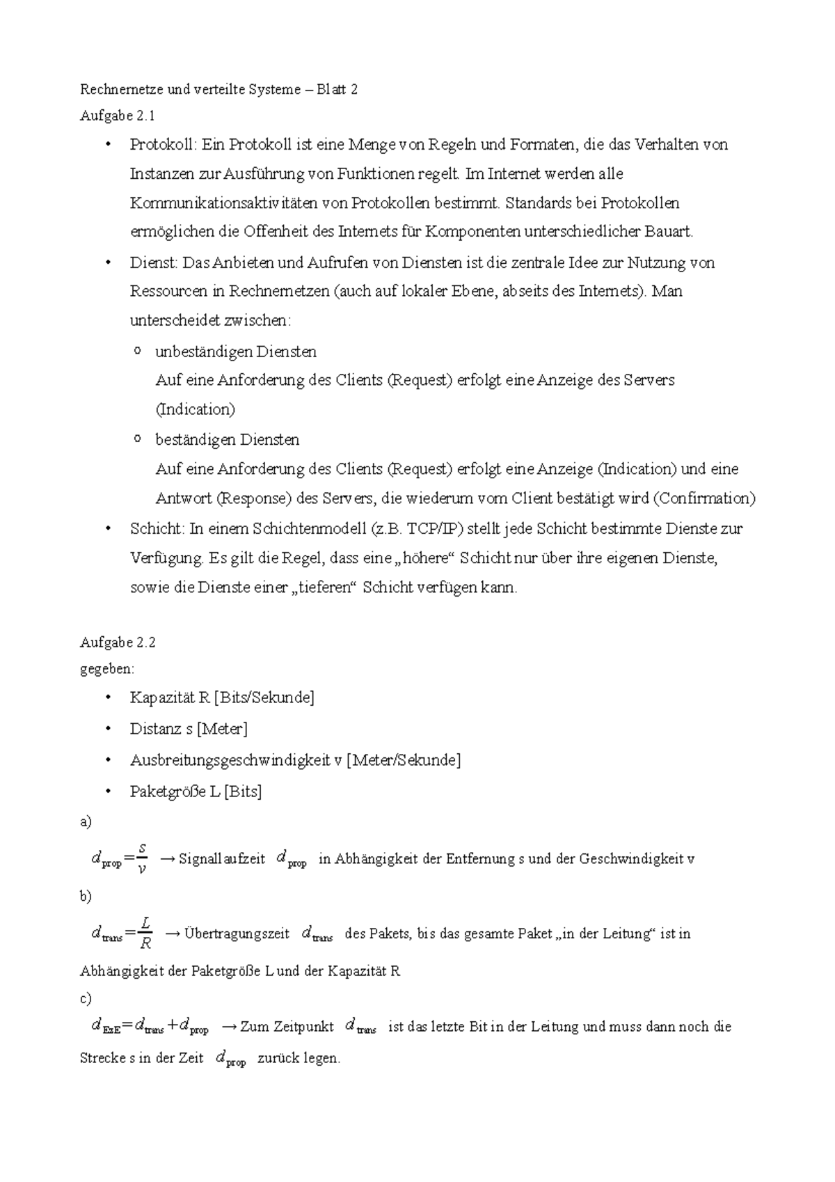 Übungen - Rechnernetze und Verteilte Systeme - Rechnernetze und verteilte Systeme – Blatt 2 ...
